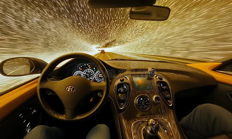 High-speed Night Driving Experience. Inside View of a Car on a Highway ...