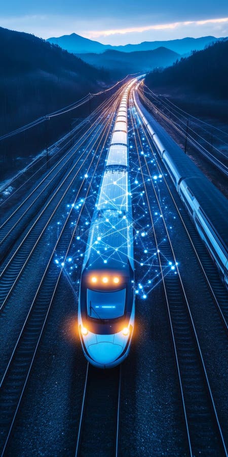 High-Speed Passenger Train with Futuristic Connectivity, Symbolizing ...