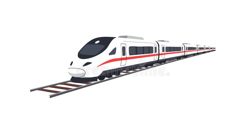 High Speed Passenger Train Vector Illustration on Railway Tracks Modern ...