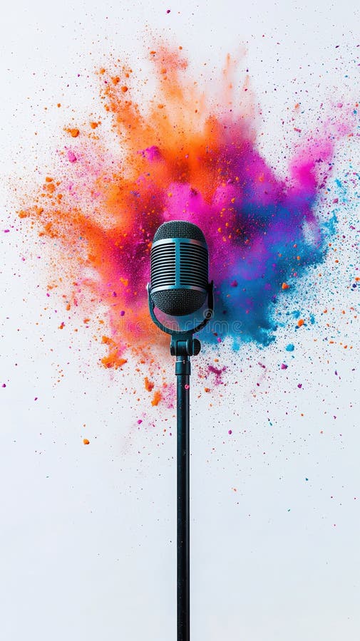 Studio Microphone with Vibrant Color Explosion on White Background ...