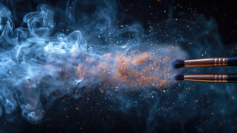 Two Makeup Brushes Clashing with Powder Explosion Stock Photo - Image ...