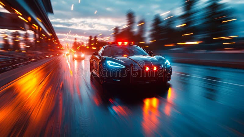 A High Speed Police Pursuit Urgent, Dramatic Scene Stock Illustration ...