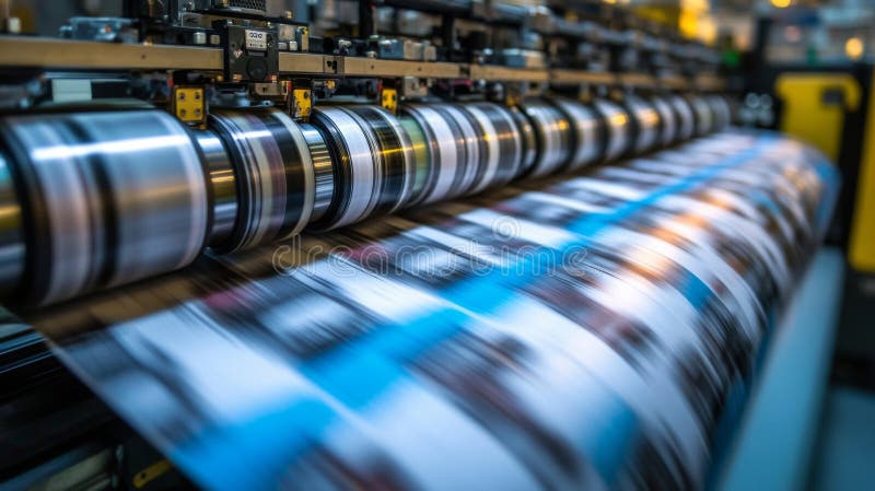 High Speed Printing Press Producing Printed Materials Stock ...