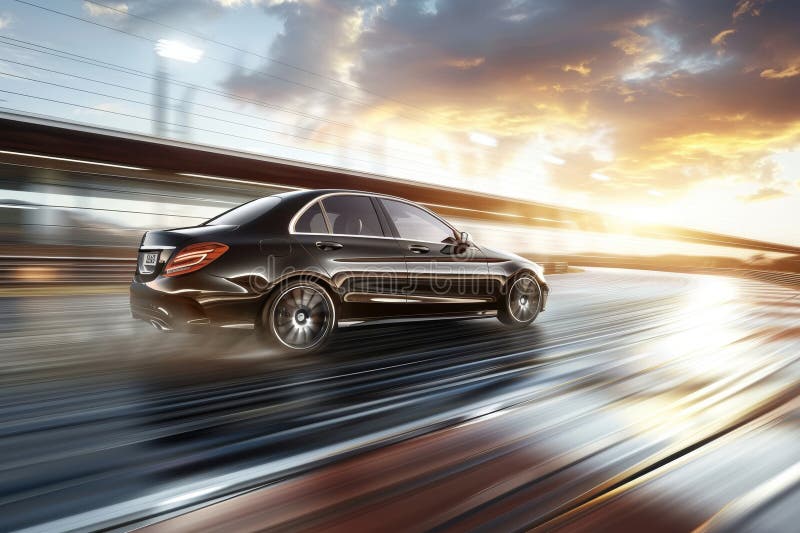 High Speed Race Car Seen in Dynamic Side View on a Race Track during ...