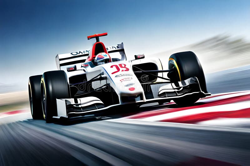 A High-speed Racing Car Navigating a Sharp Turn on a Formula 1 Track ...