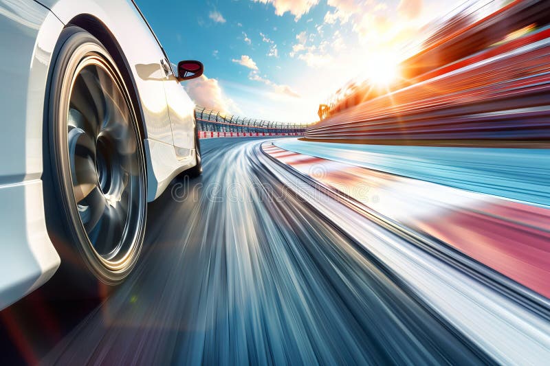 High Speed Racing Car Seen from Side View Accelerating on the Track in ...