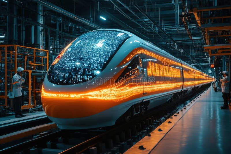High-Speed Rail and Technology. a Futuristic Train within a Manufacturing Facility, Showcasing ...