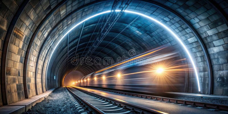High-speed Rail Transportation through Illuminated Tunnel Showcasing ...