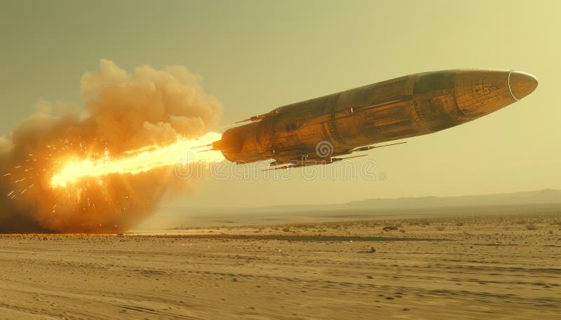 High Speed Rocket Launch in Desert Environment Unmanned Projectile ...