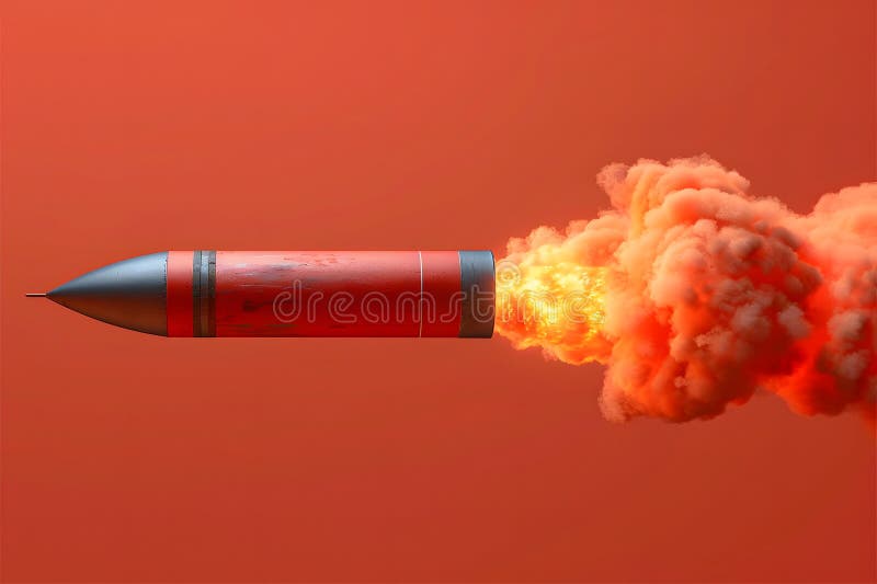 High-Speed Rocket Launch with Intense Fire and Smoke on Orange ...