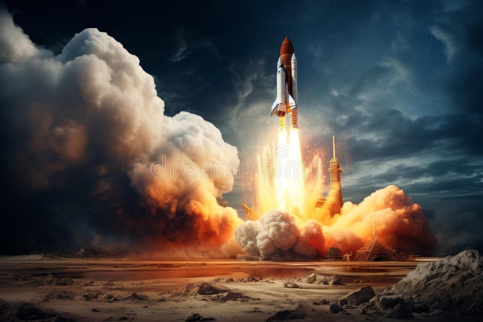 High-speed Rocket Launch Takeoff Dramatic. Generate Ai Stock Photo ...