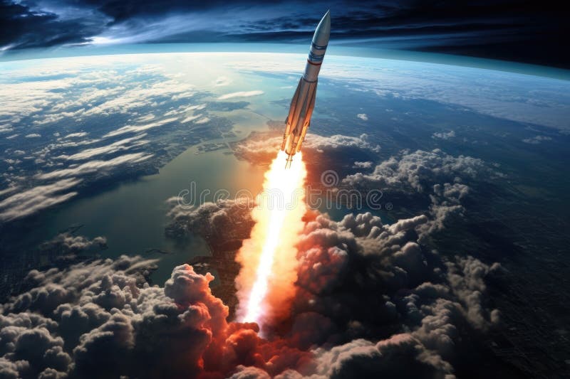 High-speed Rocket Leaving Earths Atmosphere Stock Illustration ...