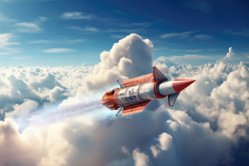 High-speed Rocket Soaring through Clouds Stock Illustration ...