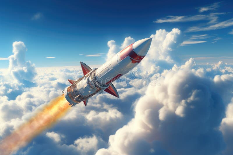 High-speed Rocket Soaring through Clouds Stock Illustration ...