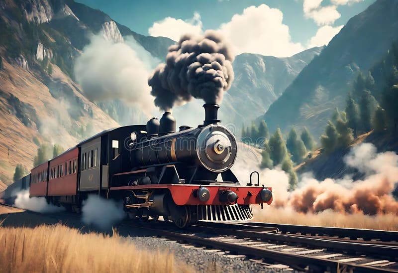 High-Speed 1980s Old-Fashioned Train in Action Stock Illustration ...