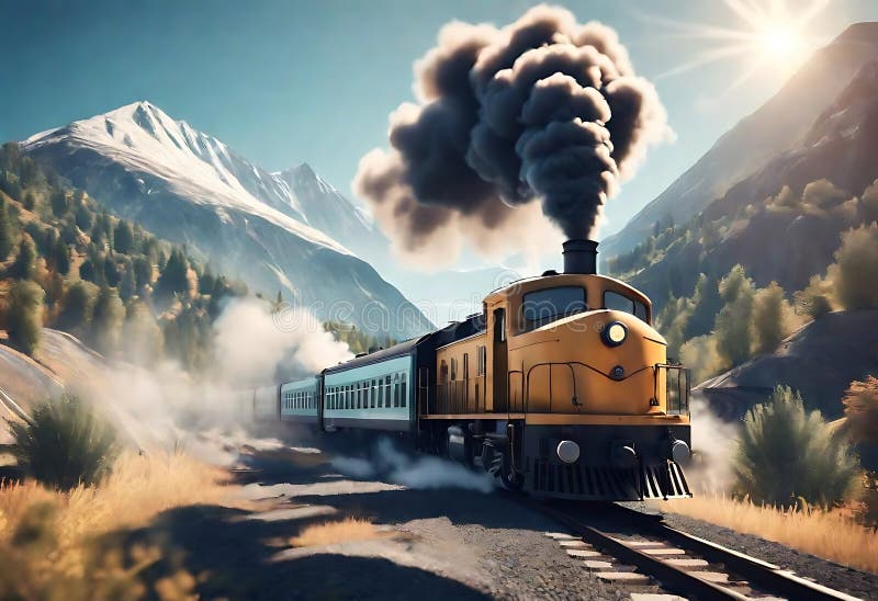 High-Speed 1980s Old Fashioned Train in Cinematic Scene Stock ...