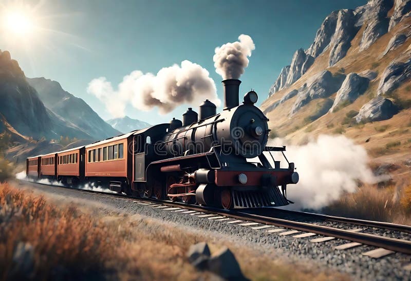 High-Speed 1980s Old Fashioned Train in Cinematic Scene Stock ...