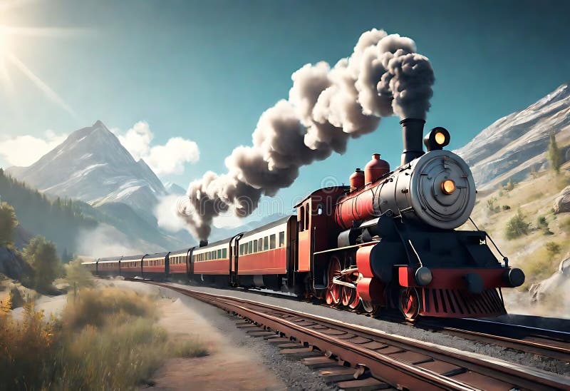 High-Speed 1980s Old Fashioned Train in Cinematic Scene Stock ...