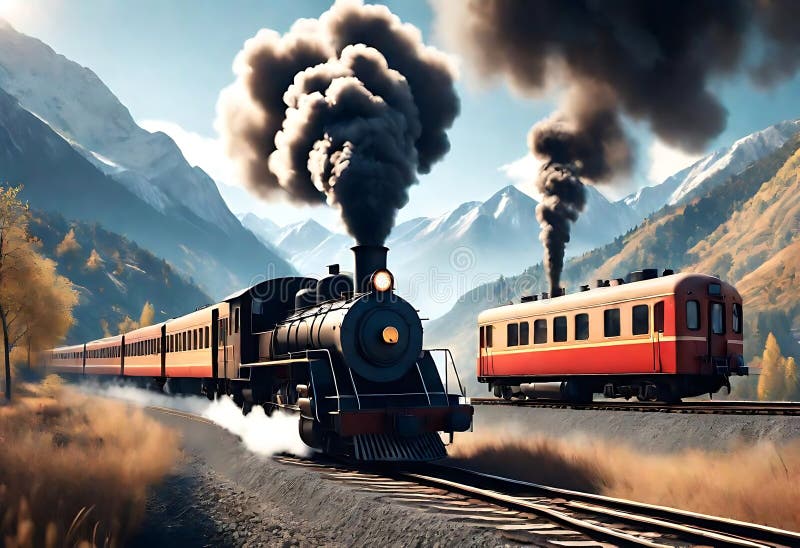 High-Speed 1980s Old Fashioned Train in Cinematic Scene Stock ...