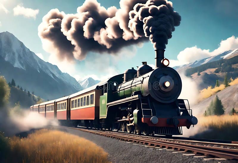 High-Speed 1980s Old-Fashioned Train Racing on Railway Track Stock ...