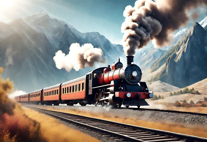 High-Speed 1980s Old-Fashioned Train Racing on Railway Track Stock ...