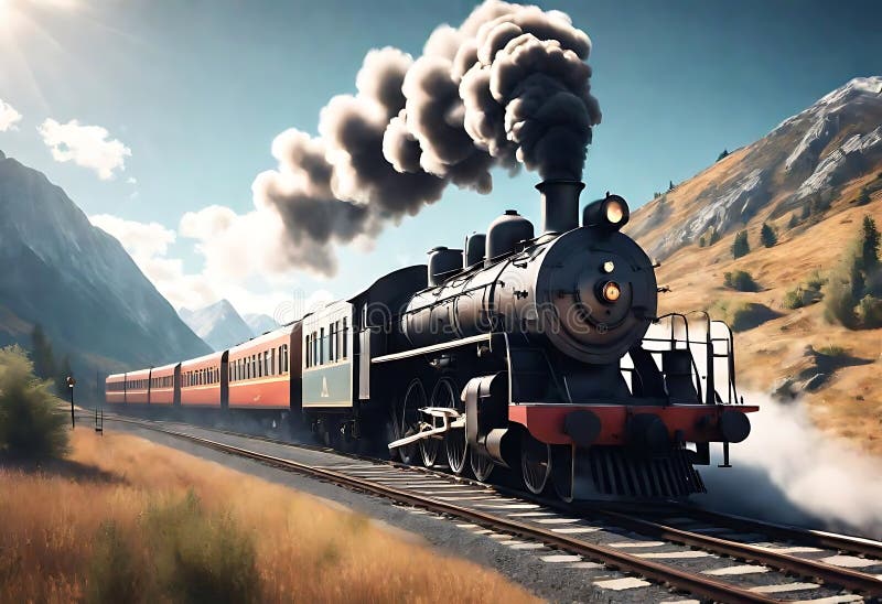 High-Speed 1980s Old-Fashioned Train Racing on Railway Track Stock ...