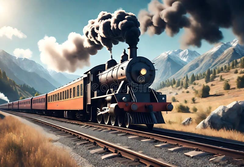 High-Speed 1980s Old Fashioned Train on Railway Track Stock ...