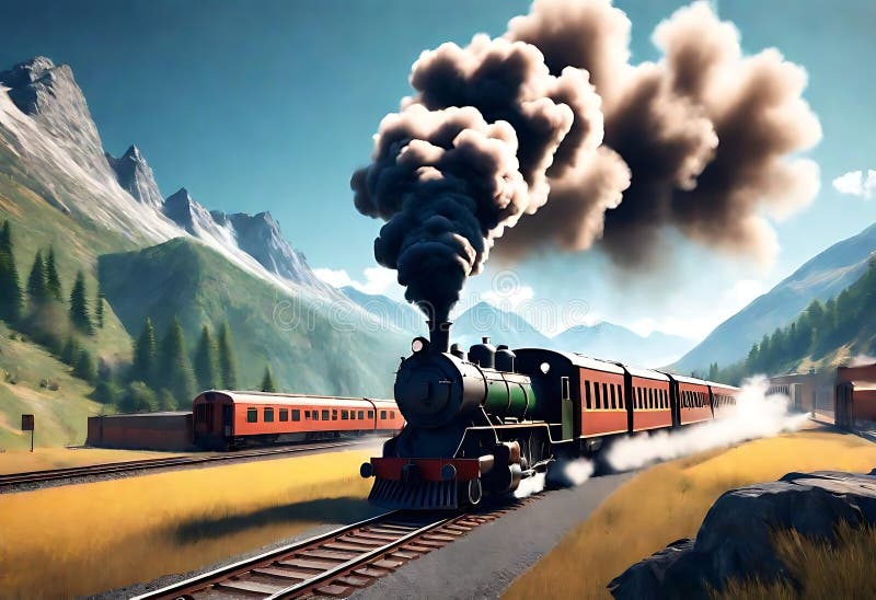 High-Speed 1980s Old Fashioned Train on Railway Track Stock ...