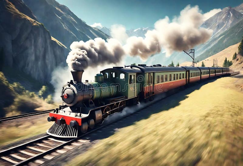 High-Speed 1980s Old Fashioned Train on Railway Track Stock ...