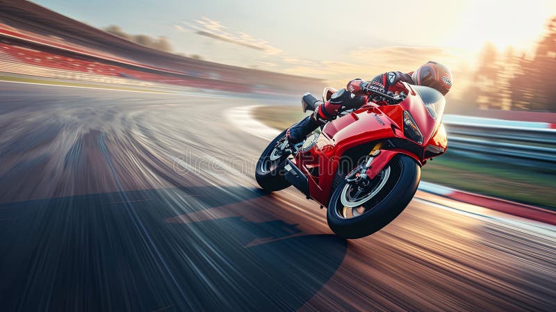 A High-speed Shot of a Motorcycle Racer Leaning into a Sharp Turn on a ...