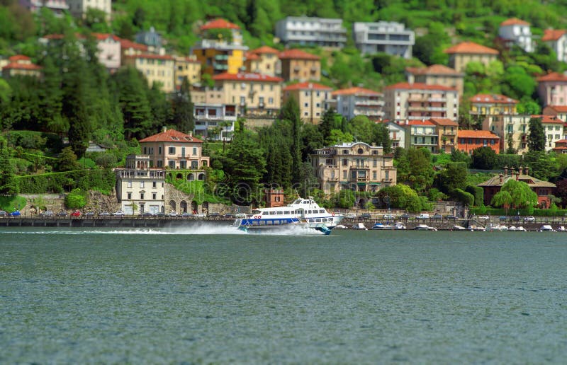 High-speed Sightseeing Ship Sails on Lake Como. Stock Image - Image of ...