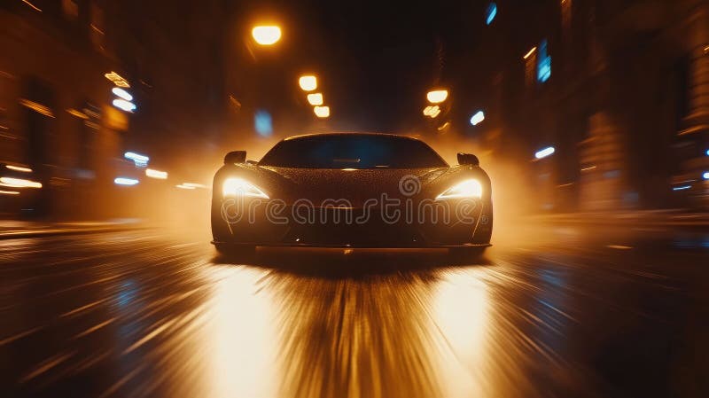 High-Speed Sports Car with LED Lights on. Stock Illustration ...