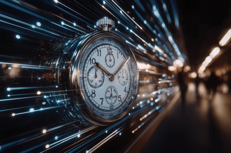 High-Speed Stopwatch Surrounded by Digital Data Stream with Blurred ...