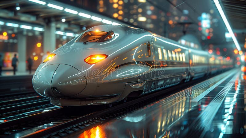 High Speed Streamlined Train Stands at the Railway Station Stock Photo ...