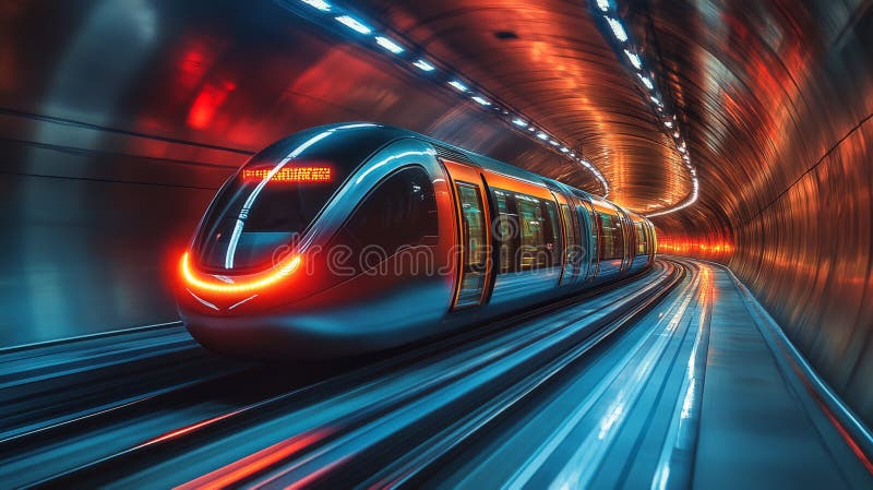 High Speed Subway Train Navigating a Modern Urban Tunnel Showcasing ...