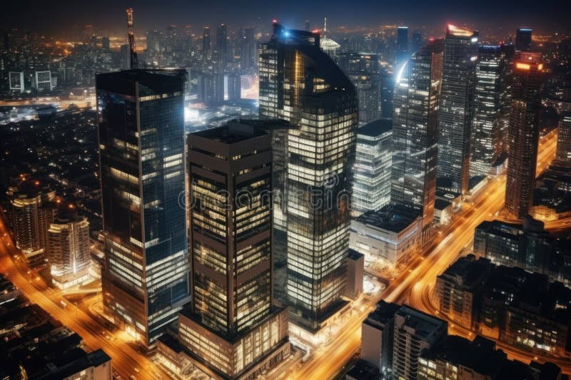 High Speed Traffic and Light Trails in Highway at Twilight Modern City ...