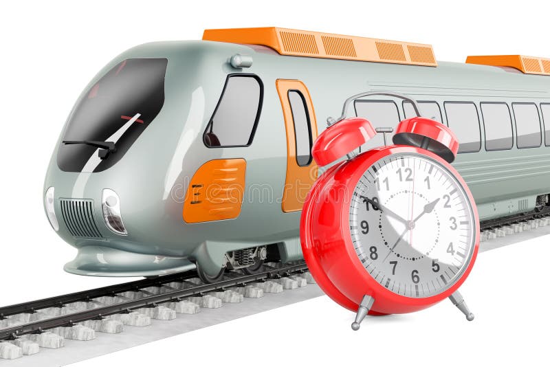 High Speed Train with Alarm Clock, 3D Rendering Stock Illustration ...