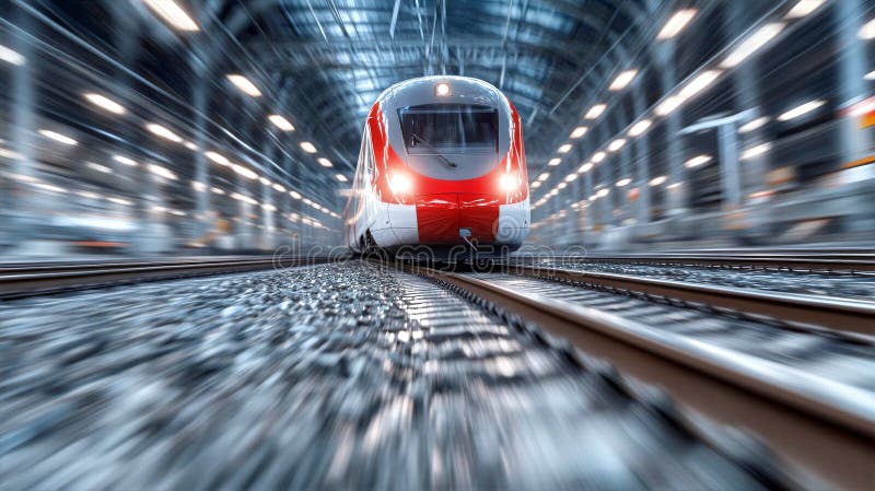 High-speed Train Approaching Station with Motion Blur in Modern Railway ...