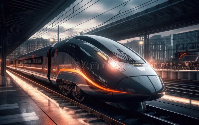 High-Speed Train Arriving at Station. Created by Generative Artificial ...