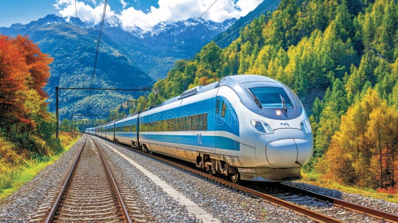 High-Speed Train through Autumn Mountain Landscape Stock Illustration ...