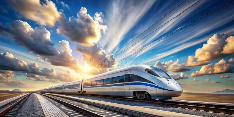 High Speed Train on a Background of Blue Sky with Clouds AI-Generated ...