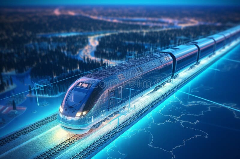High Speed Train in the City at Night. 3d Rendering Generative Ai Stock ...