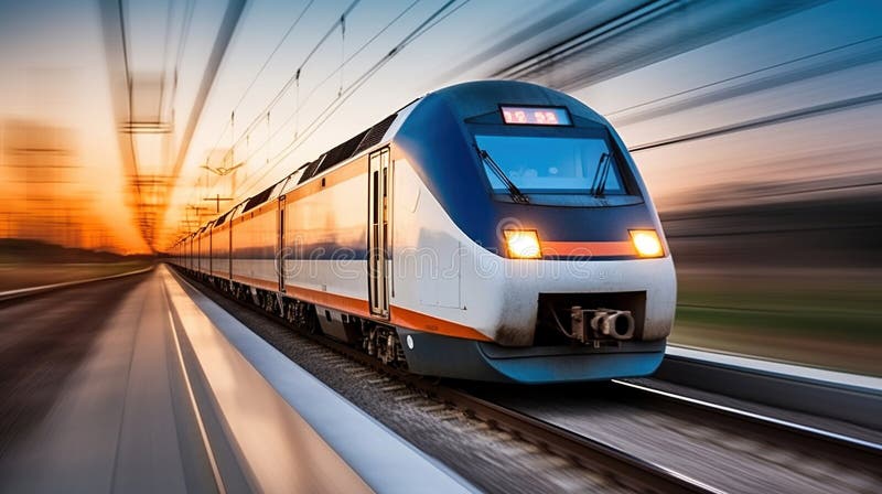 A High-Speed Train Blazes through Rail Tracks with Impressive Speed ...
