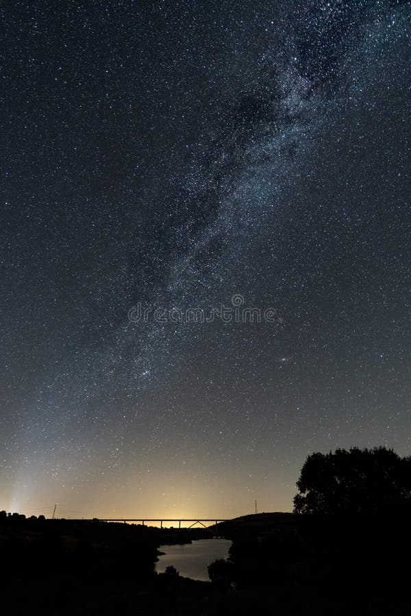 High Speed Train Bridge, River and Milky Way, Vertical Composition ...