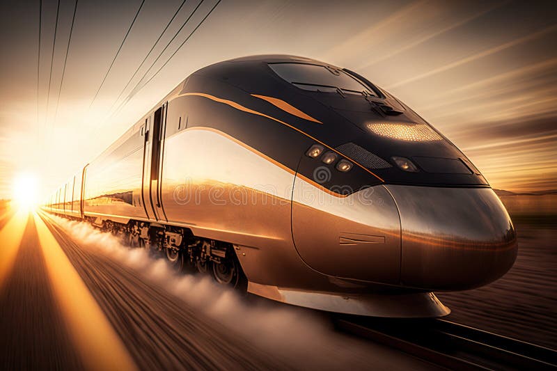 High-speed Train Captured in Beautiful Golden Light. Generative AI ...
