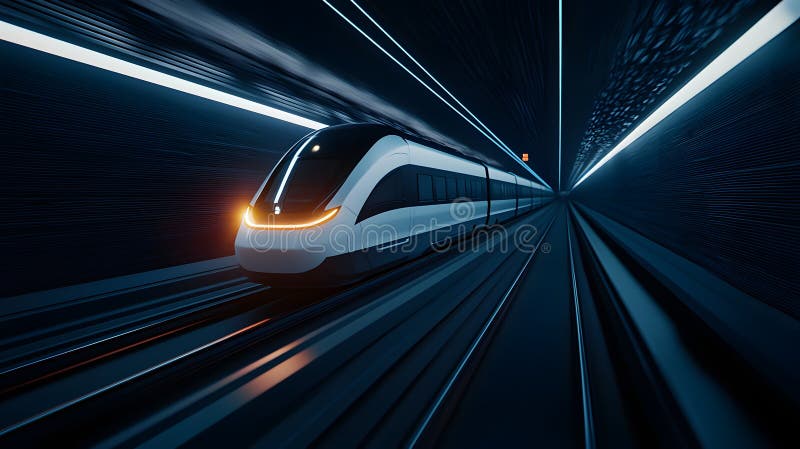 High-Speed Train in Cinematic Night View with Dynamic Zoom Effect in ...