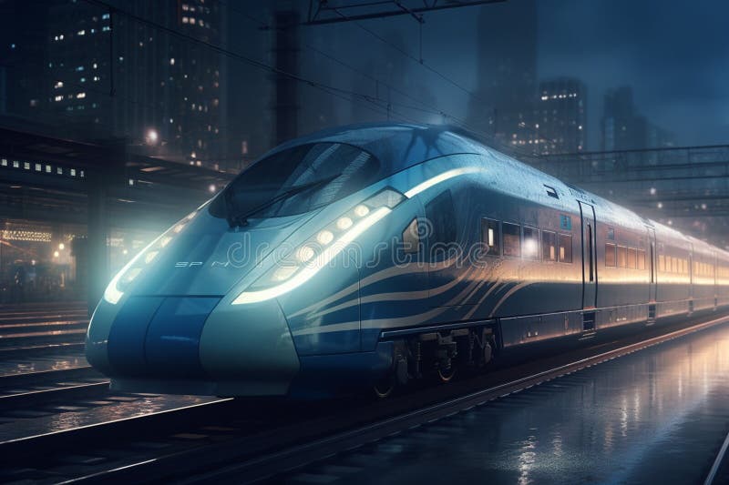 High Speed Train in the City at Night. 3d Rendering Generative Ai Stock ...