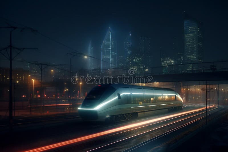 High Speed Train in the City at Night Generative Ai Stock Illustration ...