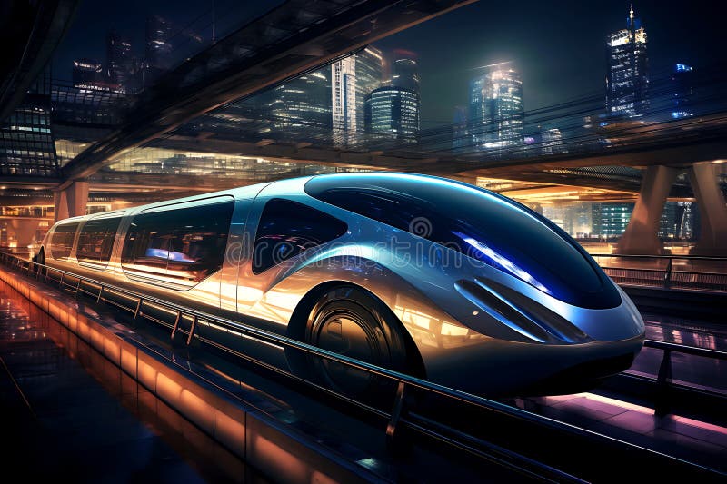 High-speed Train in the City at Night. Stock Photo - Image of abstract ...