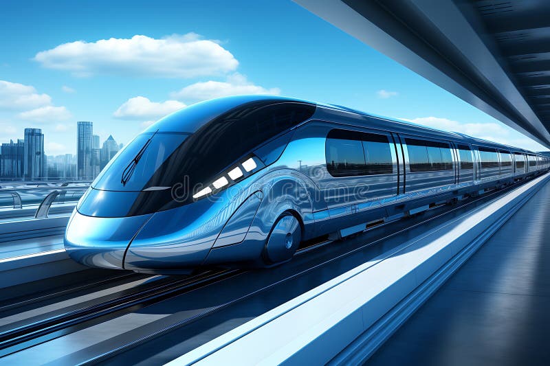 High-speed Train in the City at Night. Transportation Concept Stock Illustration - Illustration ...